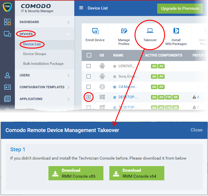Step 1 – Login To Your Comodo One Account And Download The Technician Console, Remote Access ...